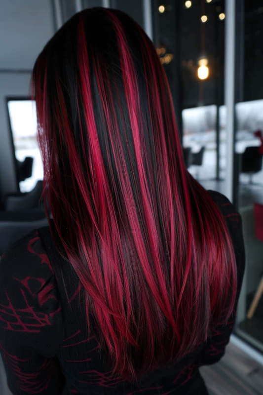 45 Sizzling Hot Red Highlights Ideas for Black Hair - Flo's Blog