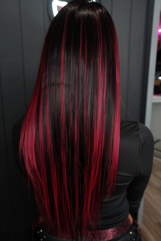 45 Sizzling Hot Red Highlights Ideas for Black Hair - Flo's Blog