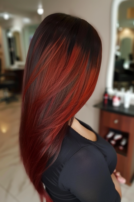 45 Sizzling Hot Red Highlights Ideas for Black Hair - Flo's Blog
