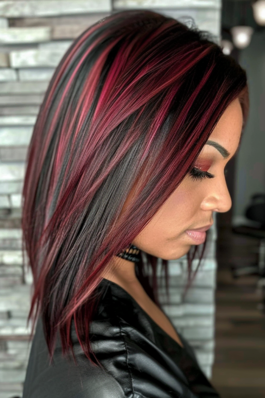 45 Sizzling Hot Red Highlights Ideas for Black Hair - Flo's Blog