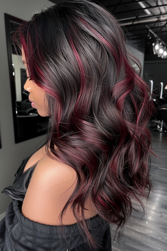 45 Sizzling Hot Red Highlights Ideas for Black Hair - Flo's Blog