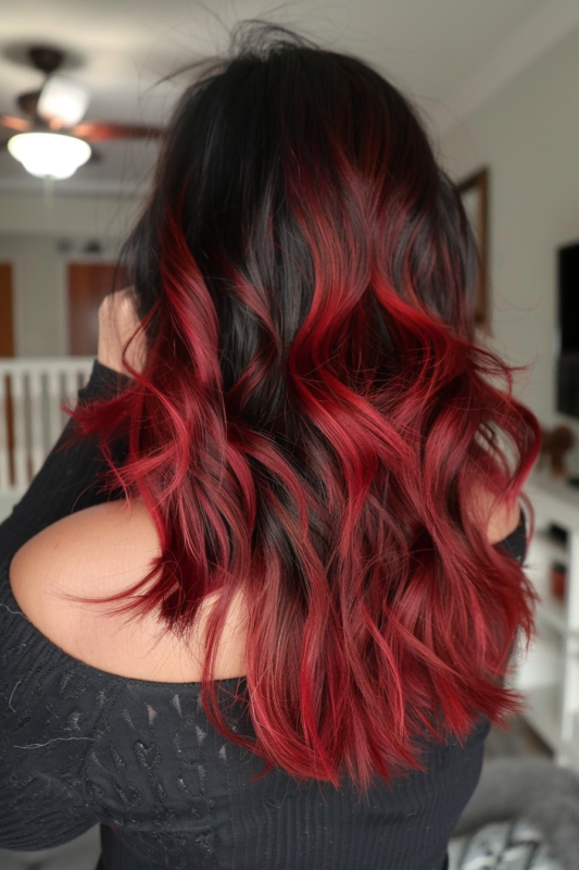 45 Sizzling Hot Red Highlights Ideas for Black Hair - Flo's Blog