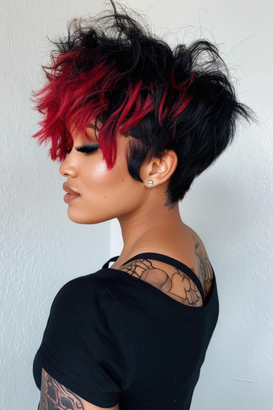 45 Sizzling Hot Red Highlights Ideas for Black Hair - Flo's Blog