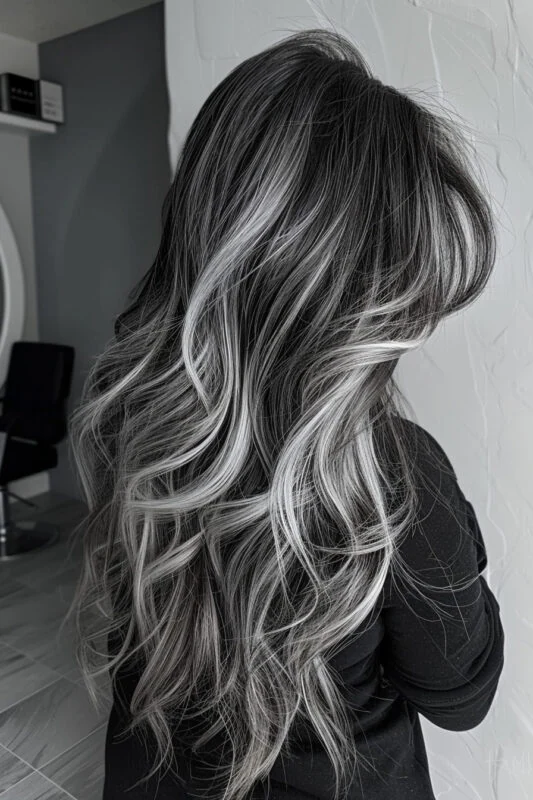 55+ Chic Silver Highlights and Gray Blending Ideas for Dark Hair - Flo ...