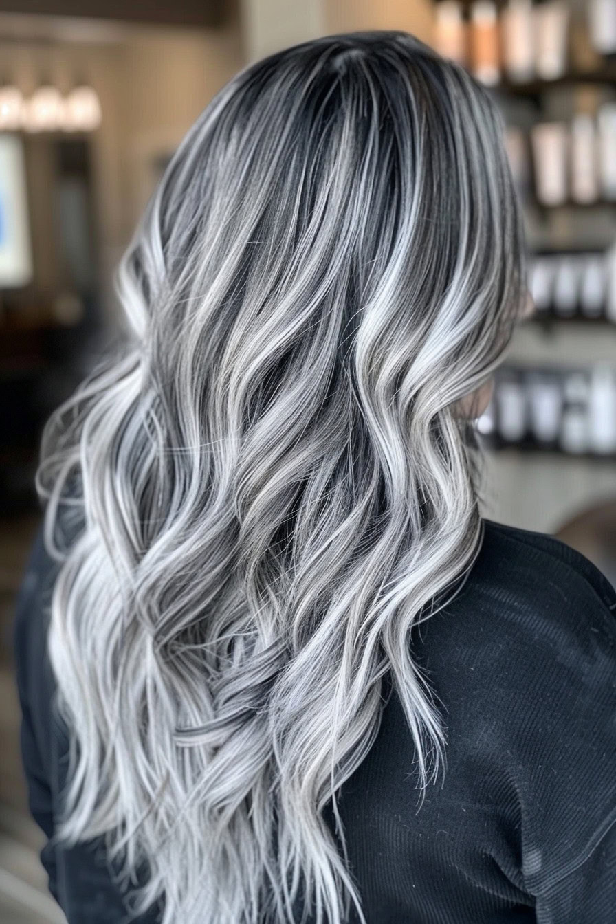 55+ Chic Silver Highlights and Gray Blending Ideas for Dark Hair - Flo's Blog