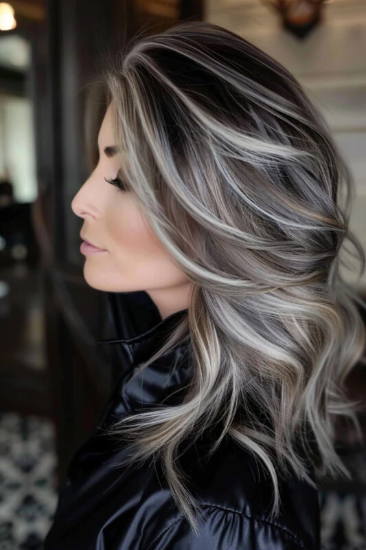55+ Chic Silver Highlights and Gray Blending Ideas for Dark Hair - Flo ...