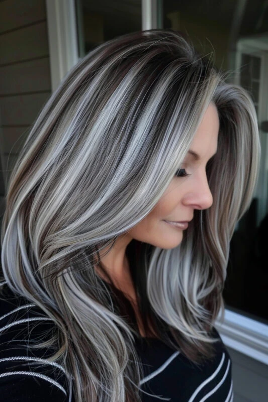 55+ Chic Silver Highlights and Gray Blending Ideas for Dark Hair - Flo ...